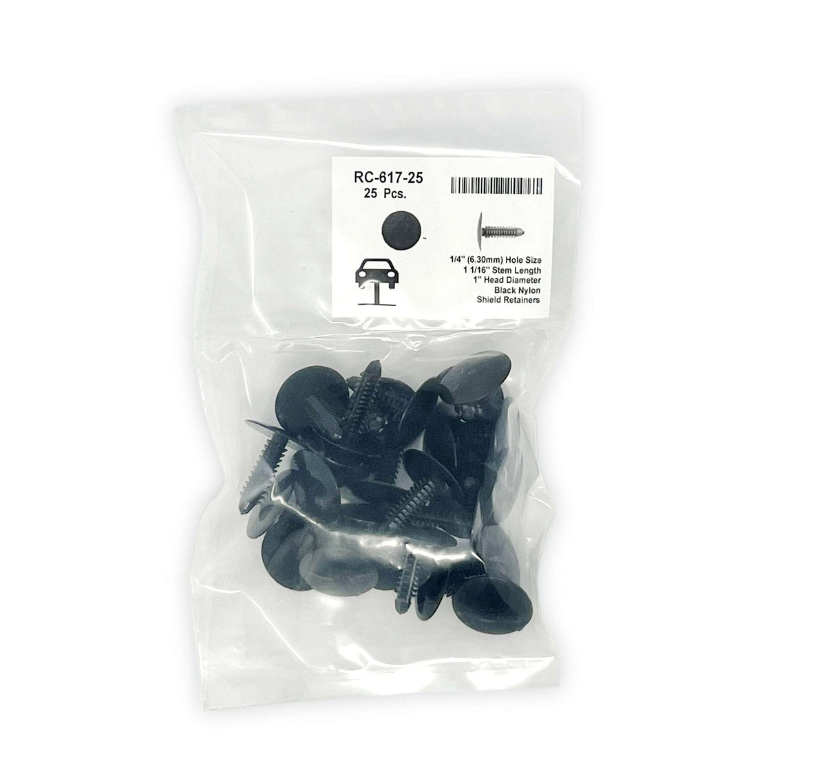 Black Nylon Shield Retainers - 1/4" Hole 1" Head 1 1/16" Stem | MT-RSR